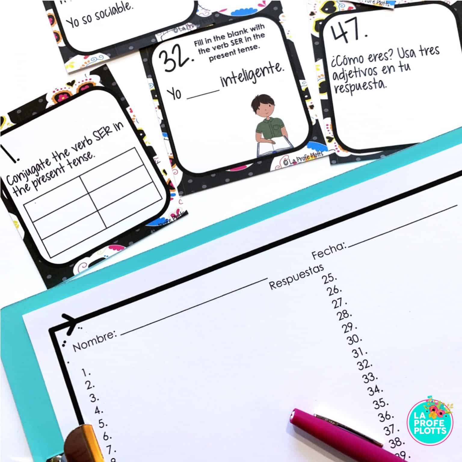 Adjectives + SER Task Cards Freebie Thank You - La Profe Plotts