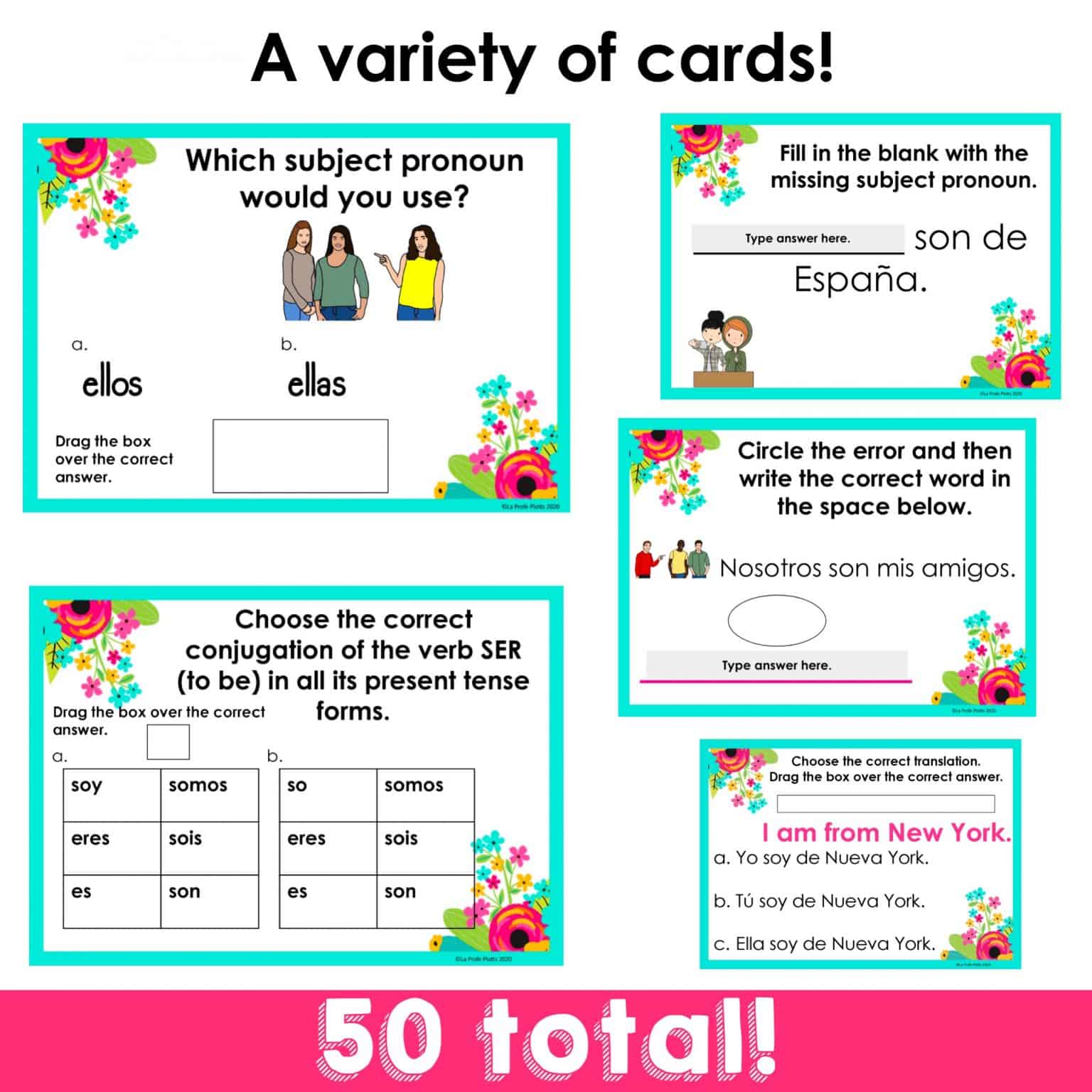 Spanish Subject Pronouns and SER Digital Task Cards for Google Slides ...