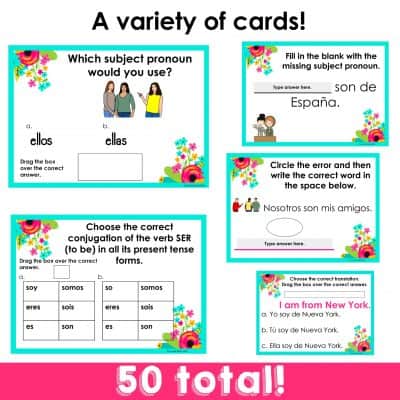 Spanish Subject Pronouns and SER Digital Task Cards for Google Slides ...