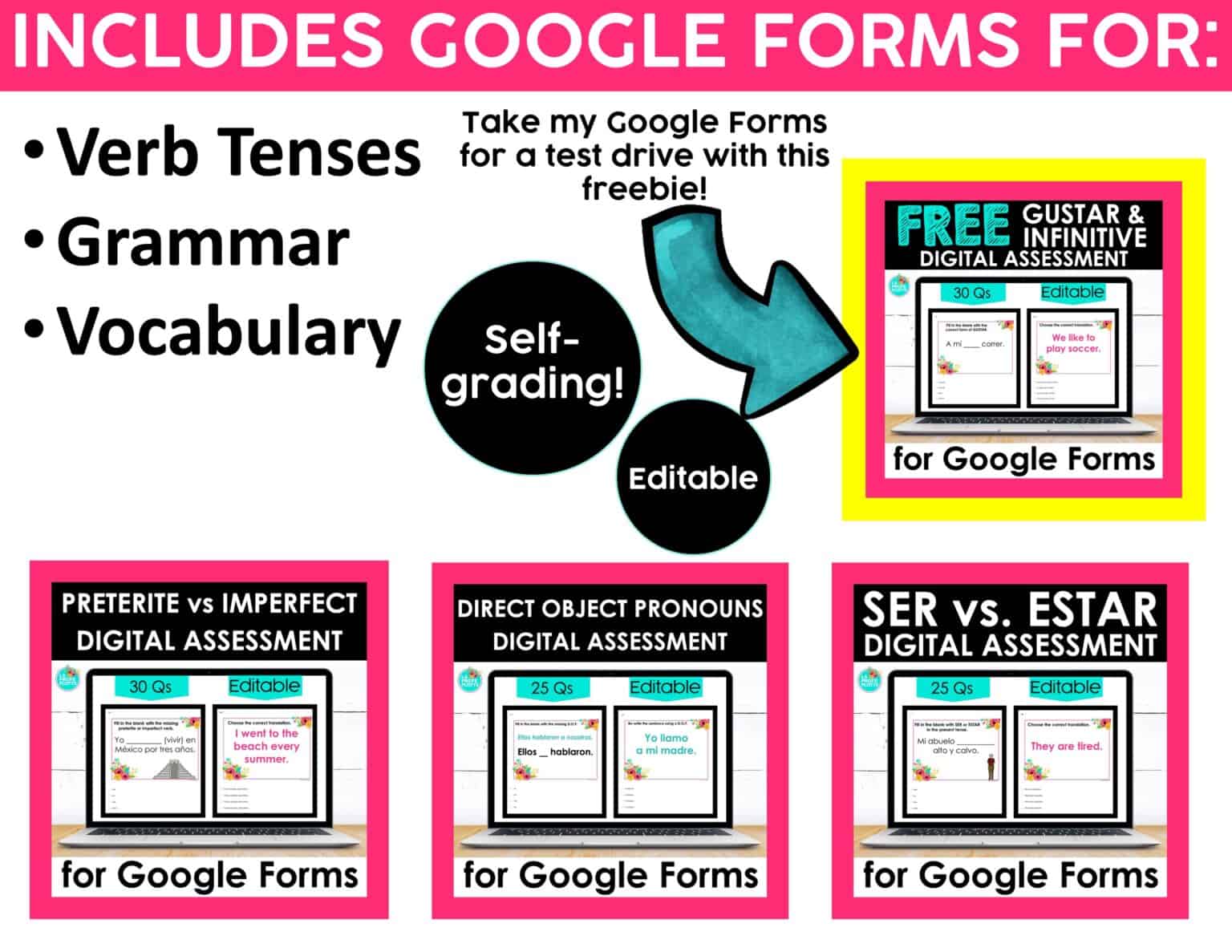 Spanish Google Forms Assessments MEGA BUNDLE - La Profe Plotts