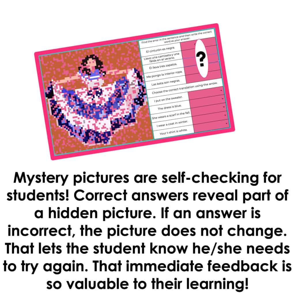 Spanish Clothing Vocabulary Digital Mystery Picture - La Profe Plotts