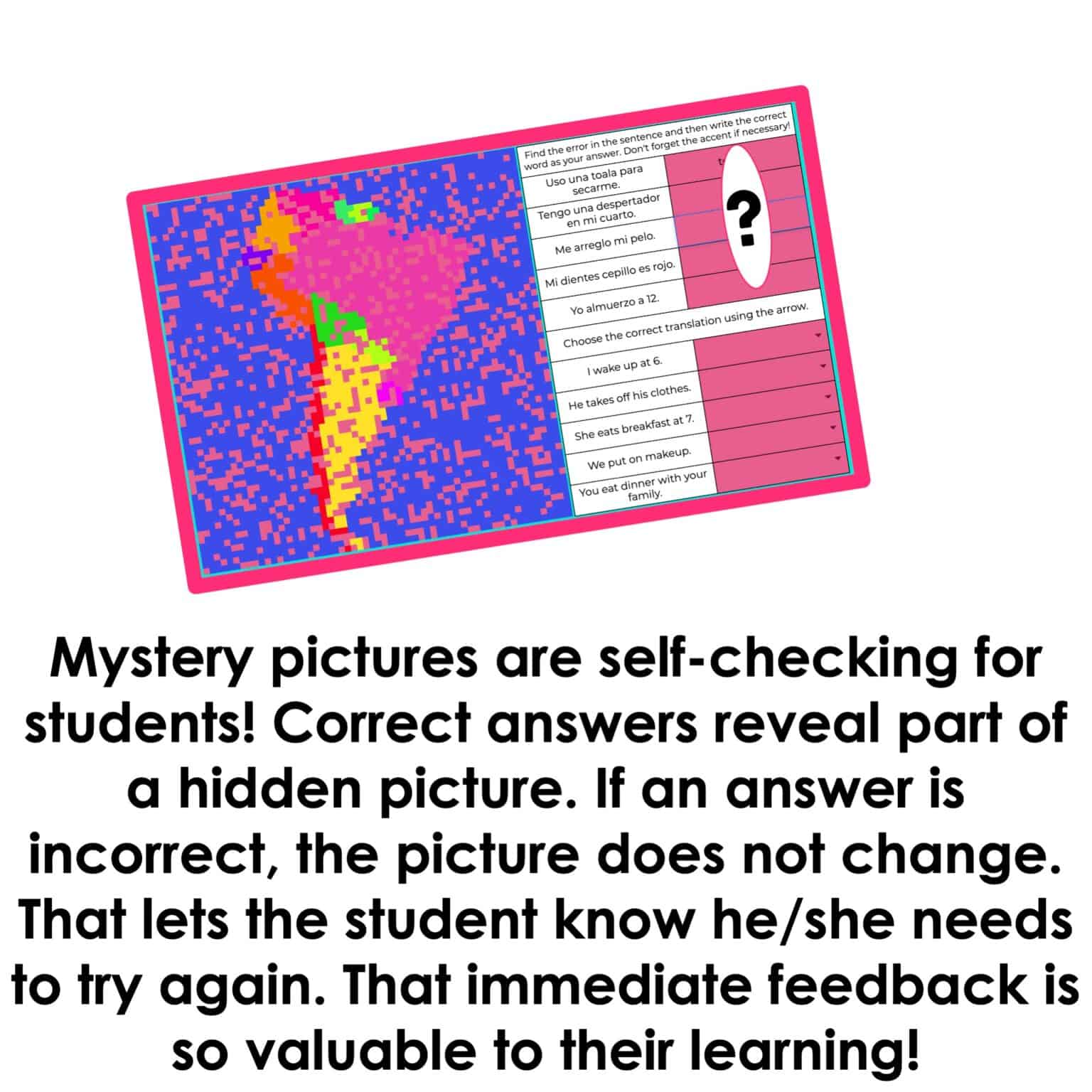 Spanish Daily Routine Vocabulary Digital Mystery Picture - La Profe Plotts