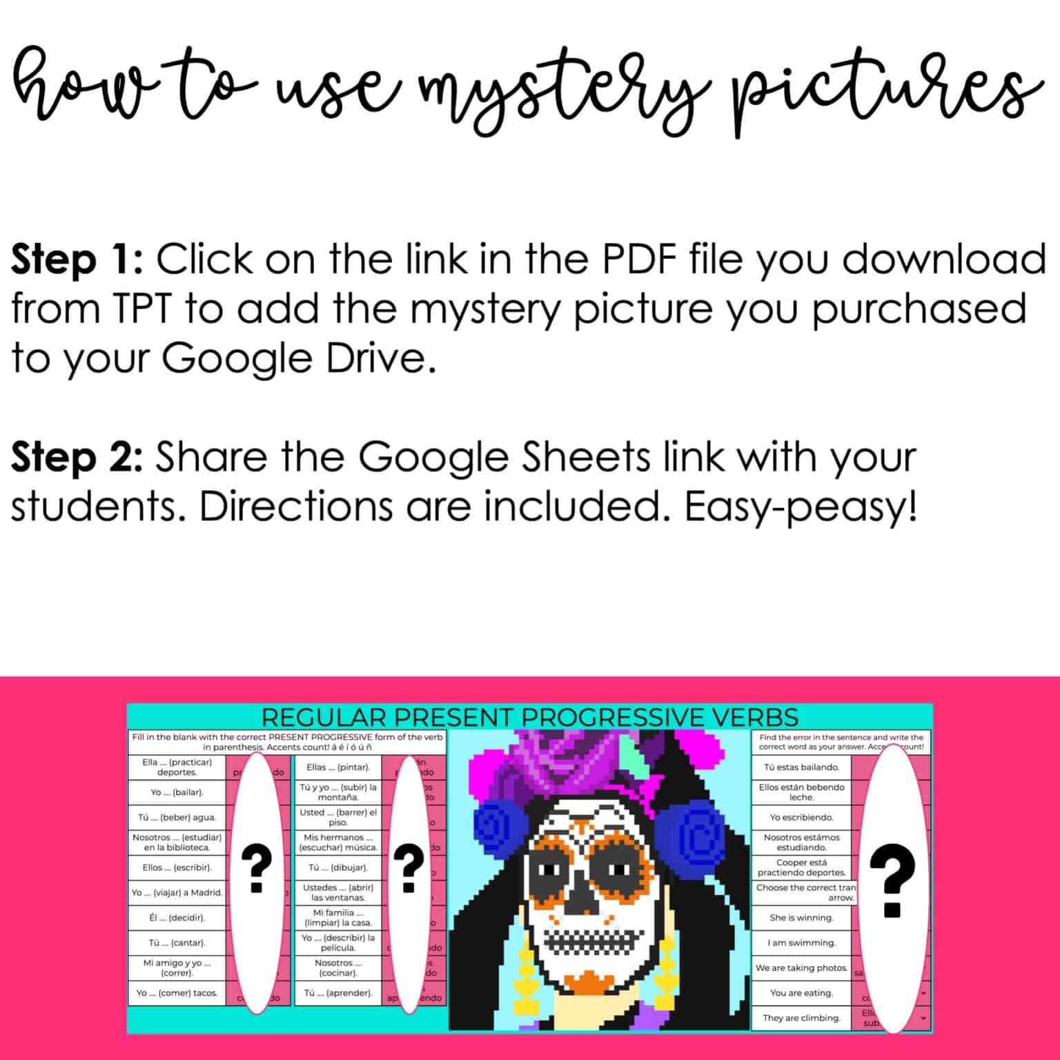 Regular Present Progressive Verbs Digital Mystery Picture - Día de ...