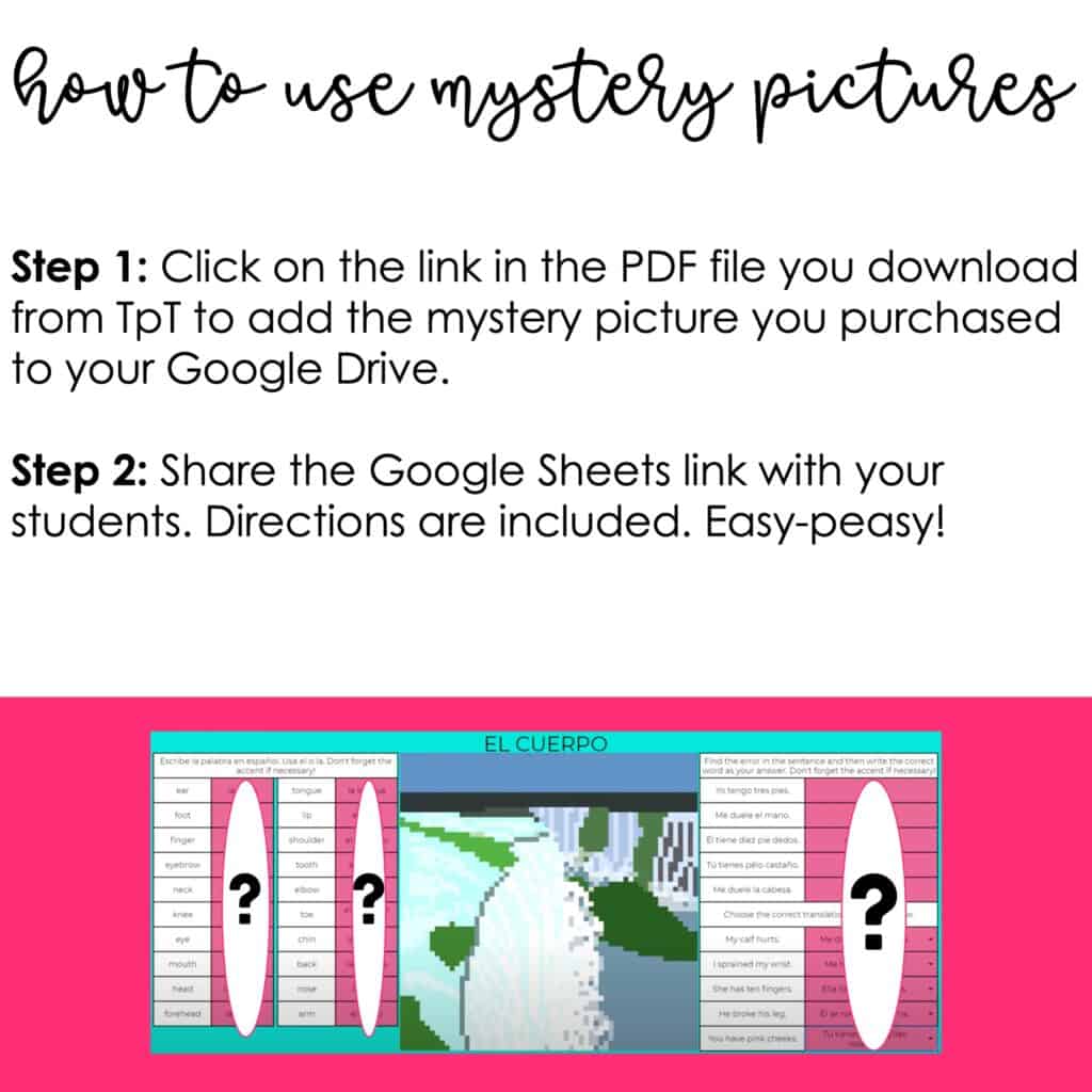 Spanish Body Part Vocabulary Digital Mystery Picture - La Profe Plotts