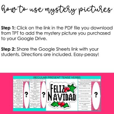 Regular Present Tense Verbs Digital Mystery Picture - Feliz Navidad ...