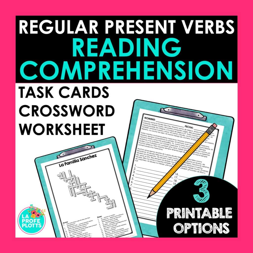 Spanish Sub Plans | Regular Present Verbs Reading Comprehension ...