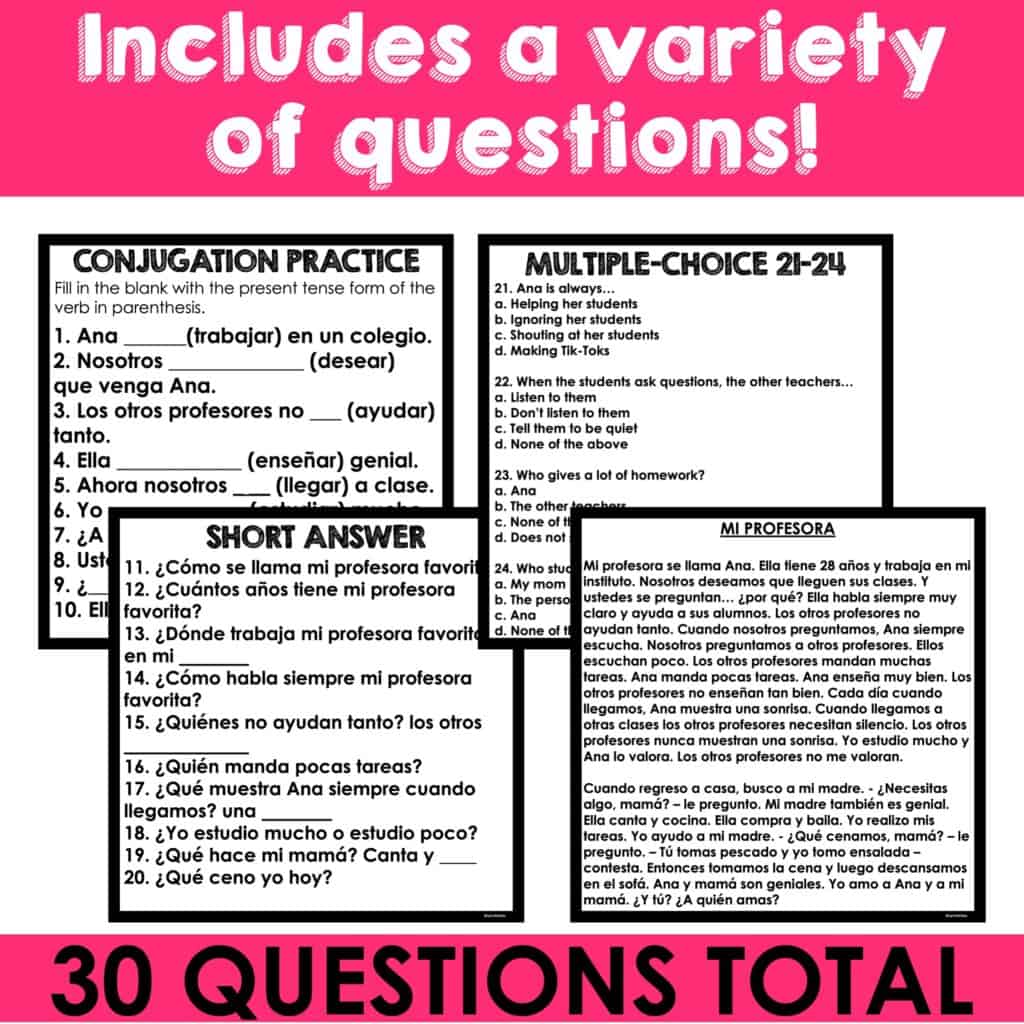 Present AR Verbs Reading Comprehension Mystery Picture - La Profe Plotts
