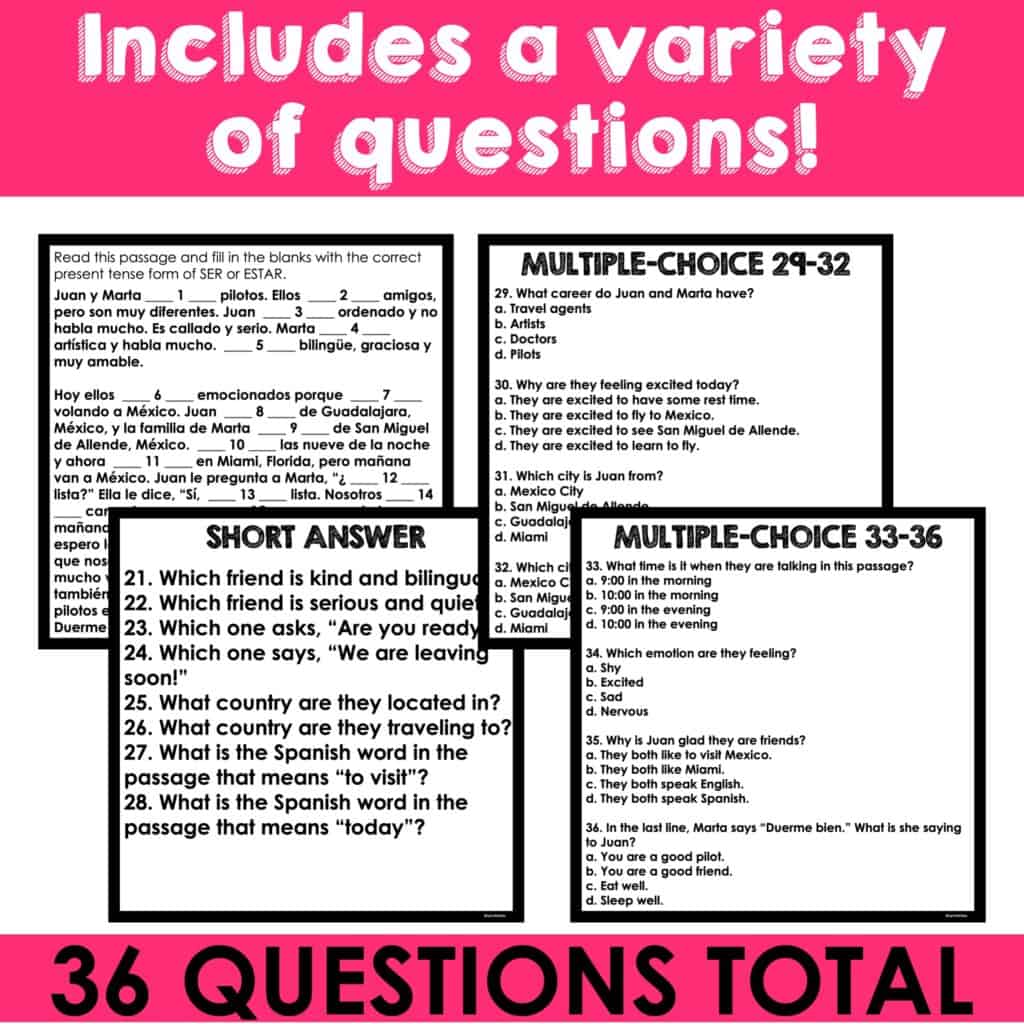 SER vs ESTAR Reading Comprehension Mystery Picture - La Profe Plotts