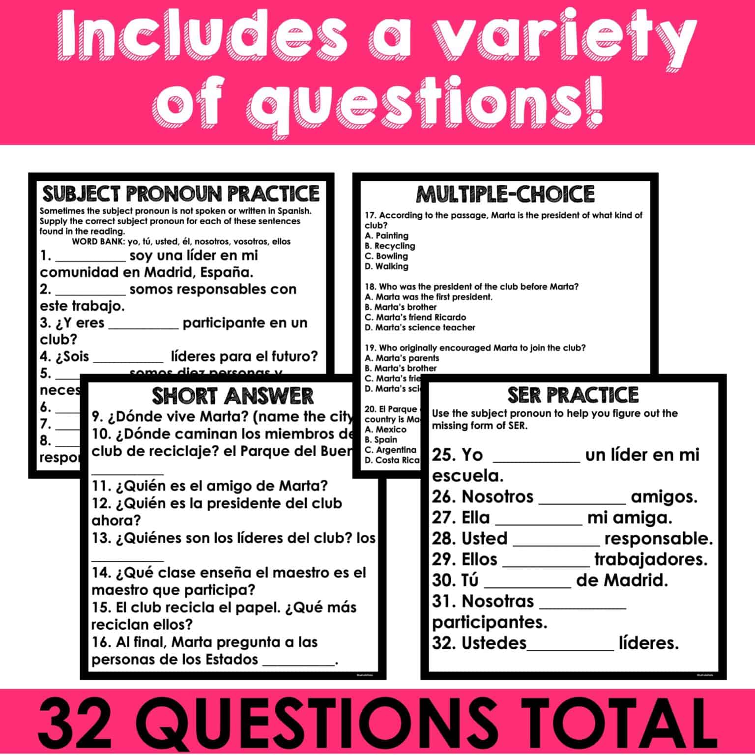 Subject Pronouns and SER Reading Comprehension Mystery Picture - La ...