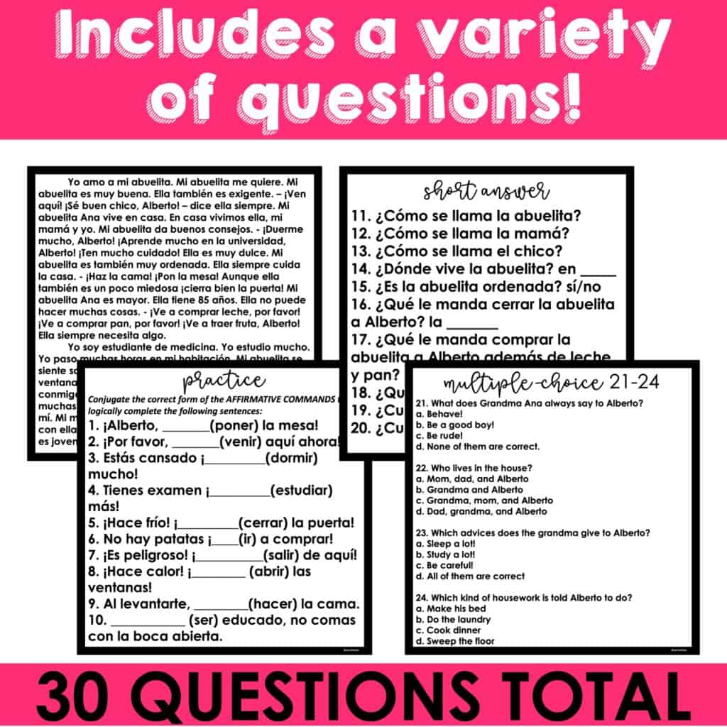 Affirmative Tú Commands Reading Comprehension Mystery Picture - La ...