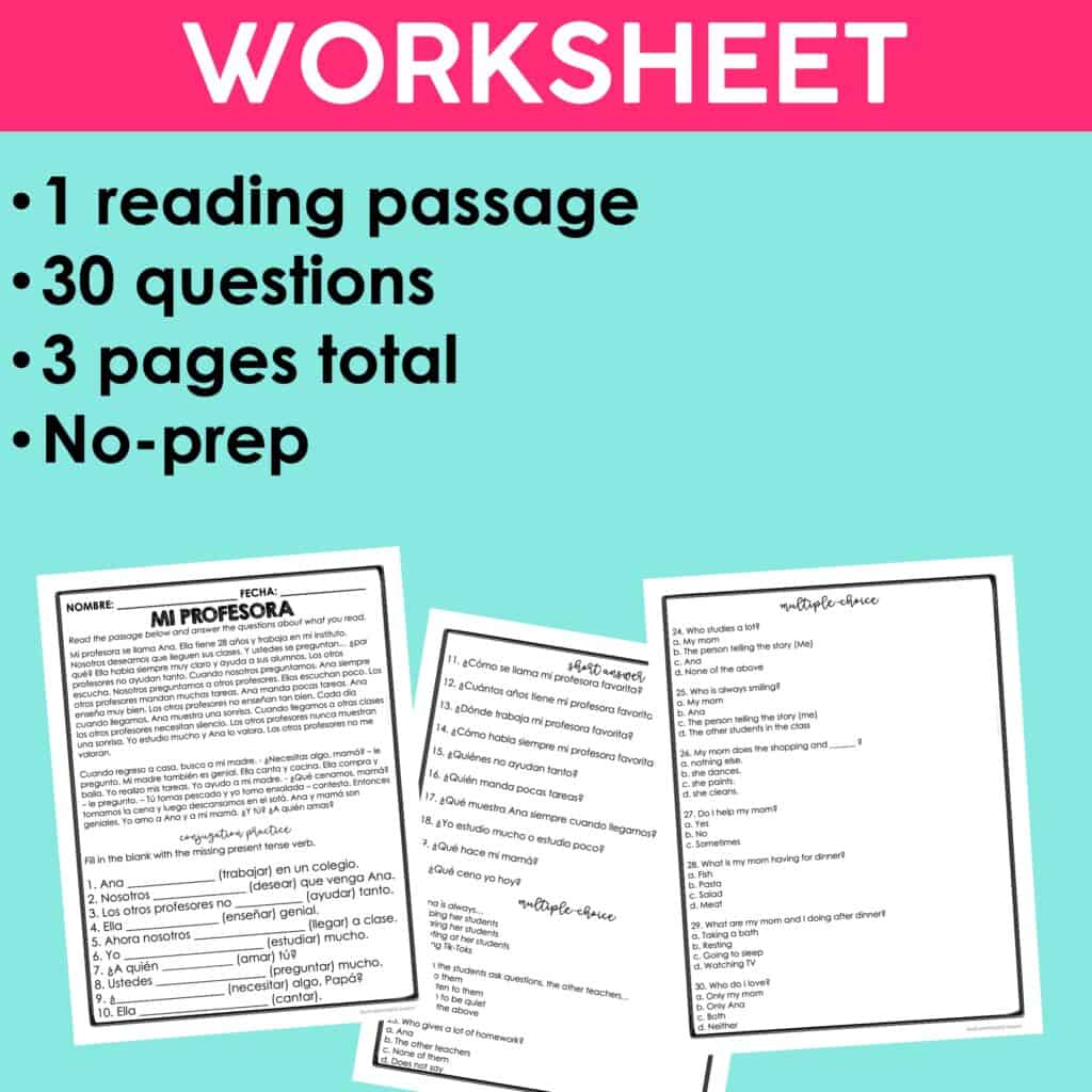 Spanish Sub Plans | Present AR Verbs Reading Comprehension Activities ...