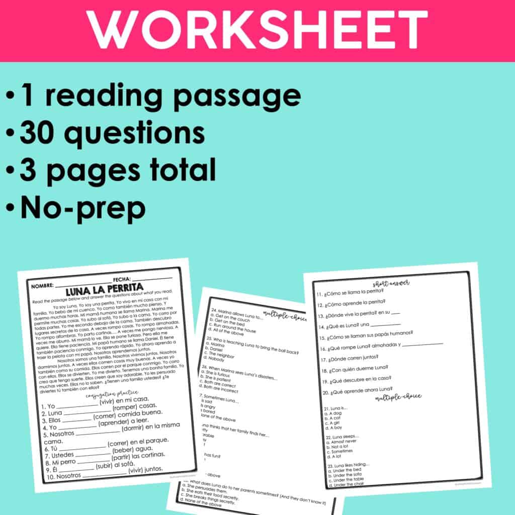 Spanish Sub Plans | Present ER IR Verbs Reading Comprehension ...