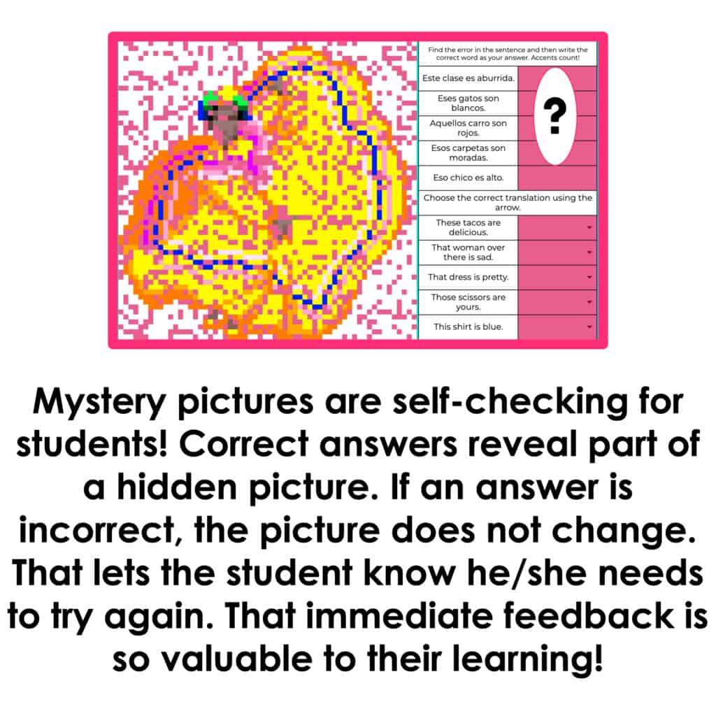 Spanish Demonstrative Adjectives Mystery Picture - La Profe Plotts