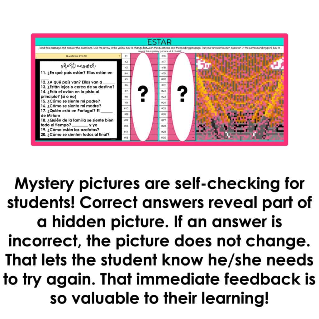 ESTAR Spanish Reading Comprehension Mystery Picture - La Profe Plotts