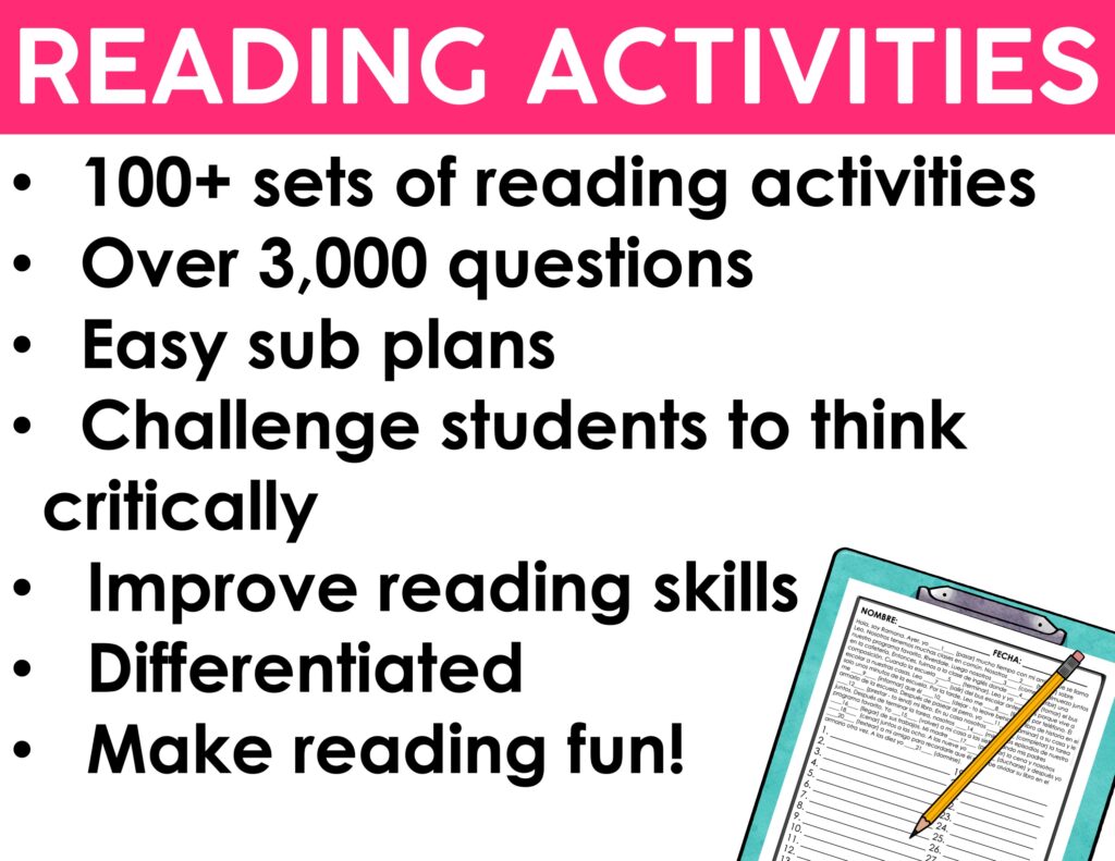 Spanish Sub Plans Mega Bundle | Printable Reading Activities - La Profe ...