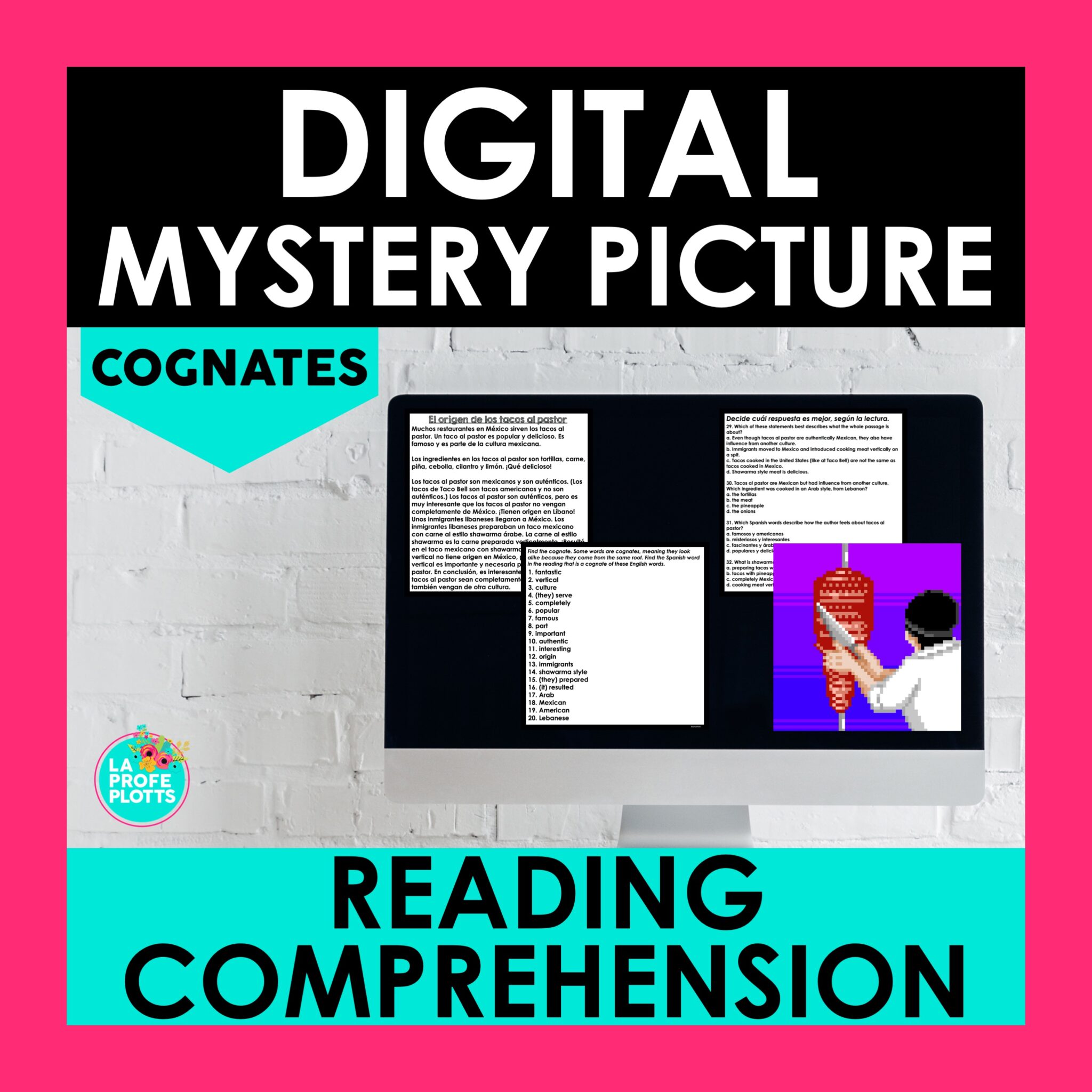 Cognates Reading Comprehension Mystery Picture - La Profe Plotts