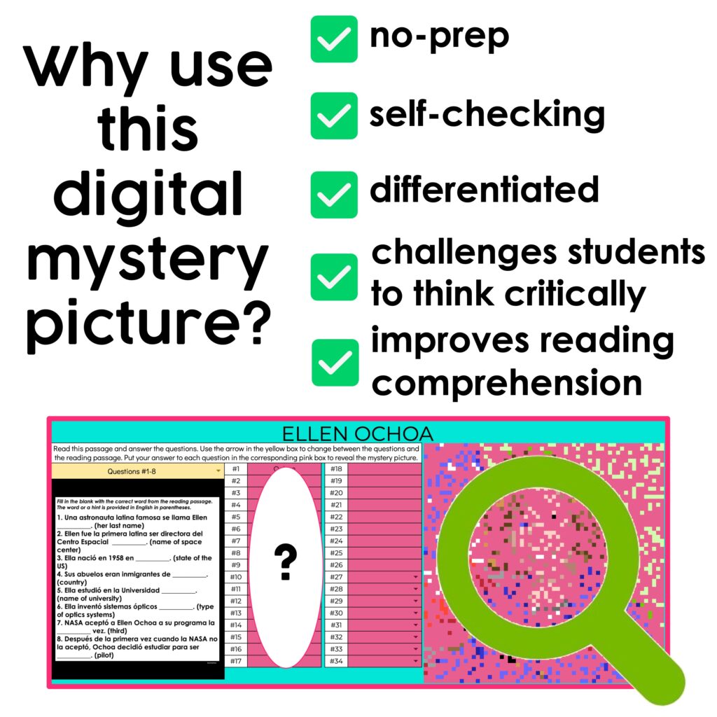 Ellen Ochoa Reading Comprehension Mystery Picture - La Profe Plotts