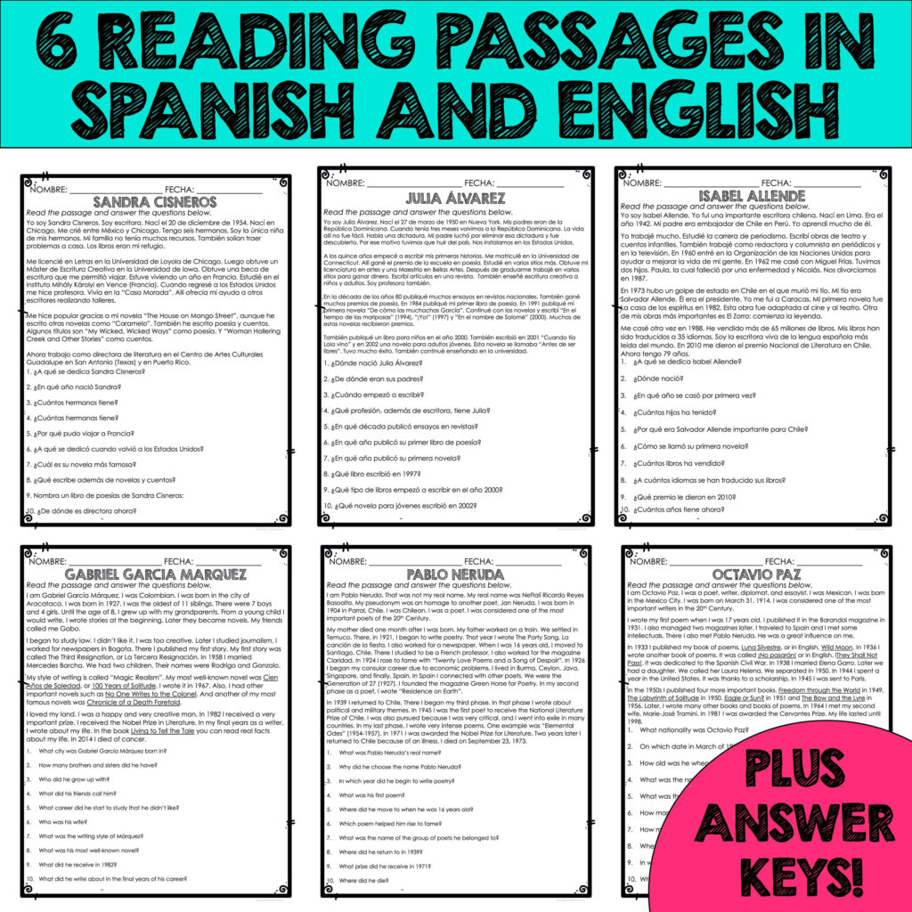 Famous Latino Authors Spanish Collaborative Poster - La Profe Plotts