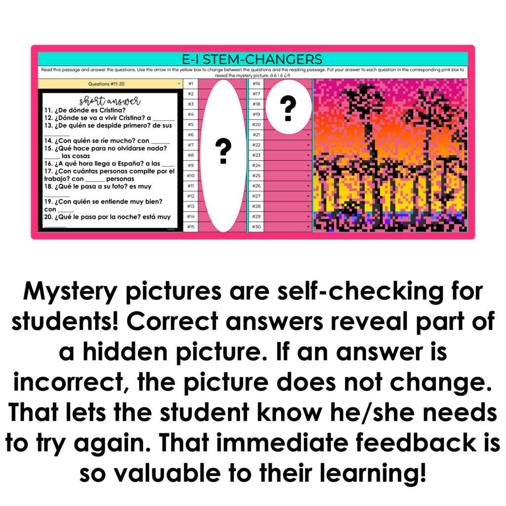 E-I Stem-Changers Reading Mystery Picture - La Profe Plotts