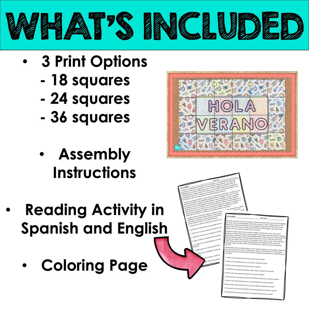 Hola Verano Spanish Collaborative Poster - La Profe Plotts