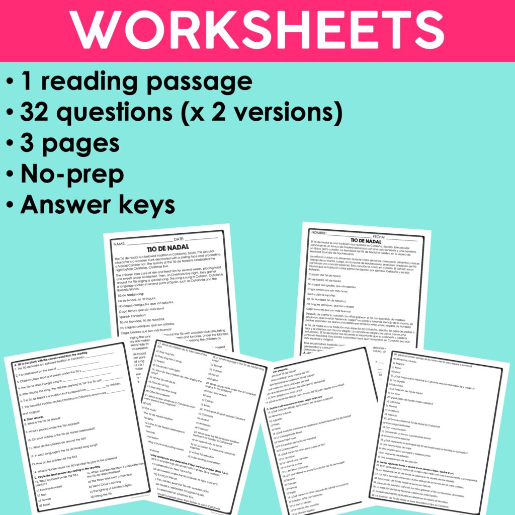 Tió de Nadal Reading Activities - Spanish Sub Plans - La Profe Plotts