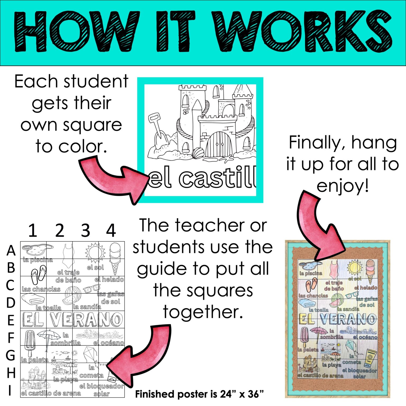 Spanish Summer Vocabulary Collaborative Poster (Nouns) - La Profe Plotts