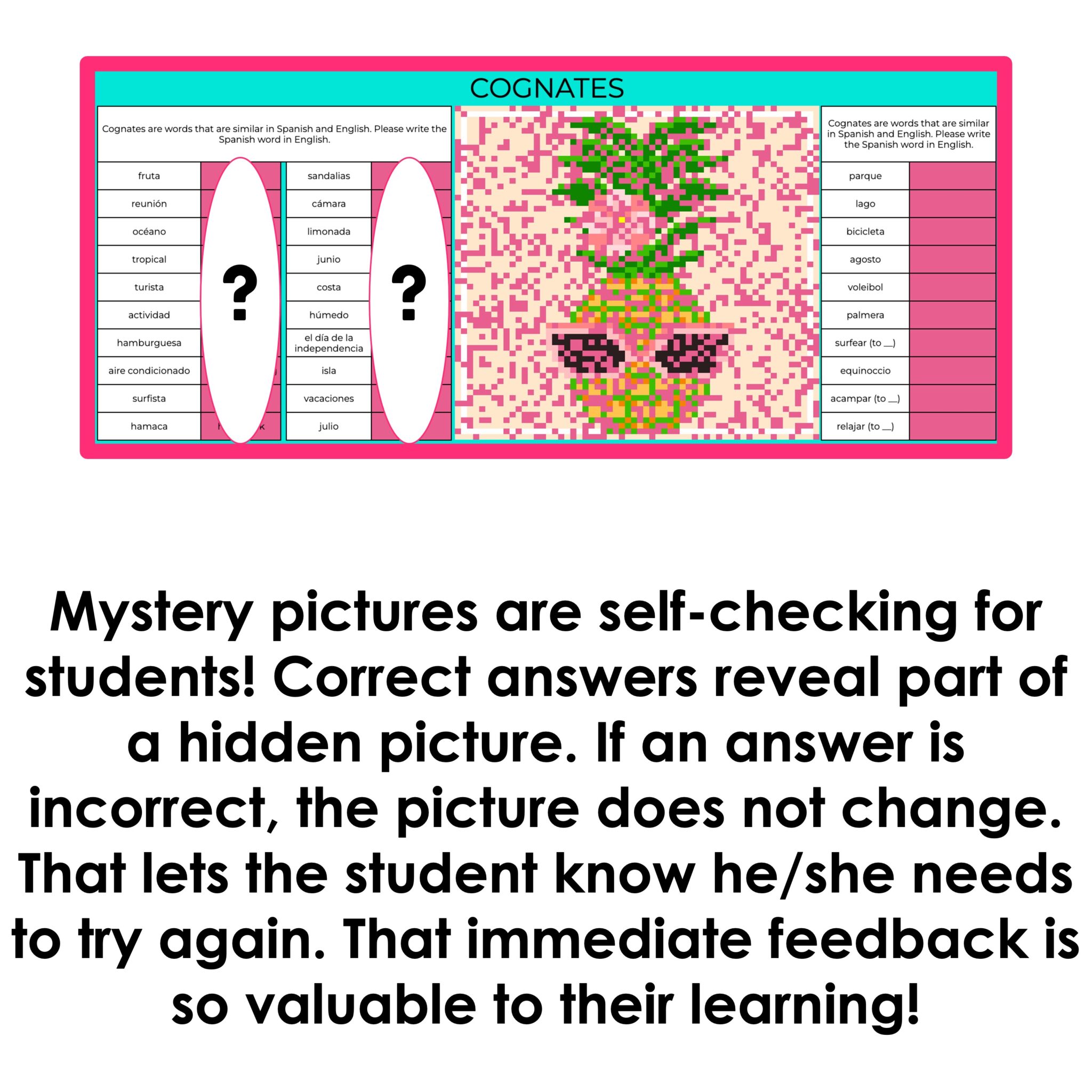 Spanish Summer Cognates Mystery Picture - La Profe Plotts