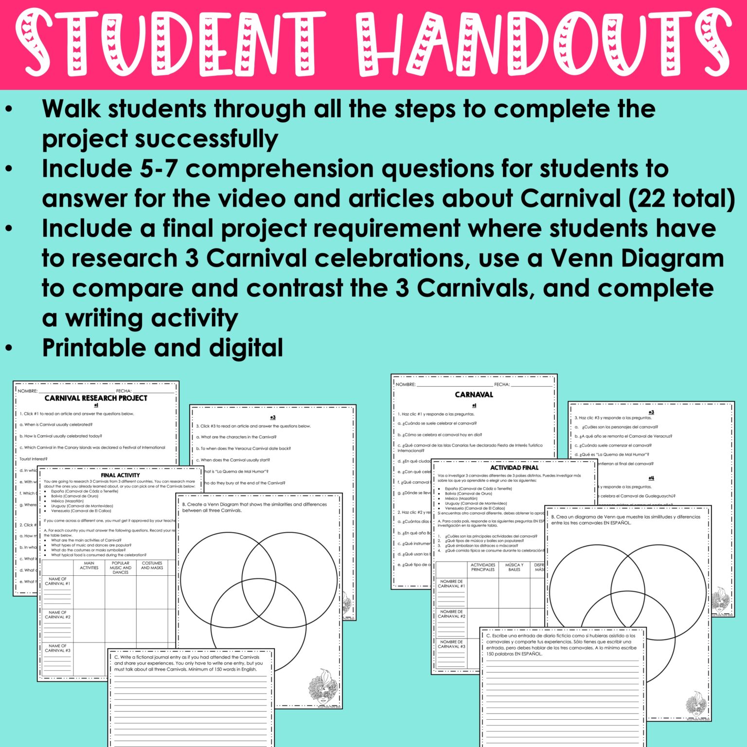 Carnival Research Project Spanish Carnaval Activity Digital and ...