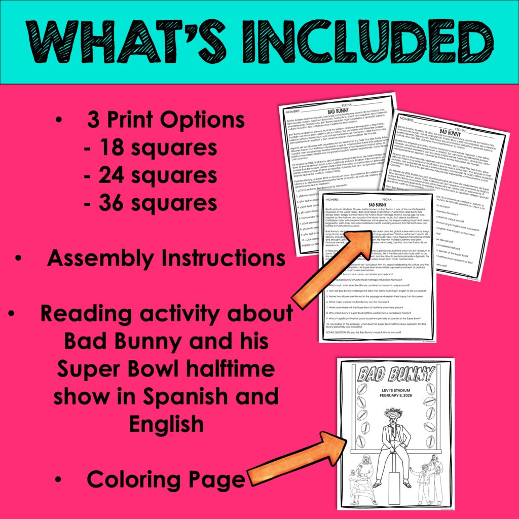 Bad Bunny Collaborative Poster & Reading Activity FOOTBALL HALFTIME ...