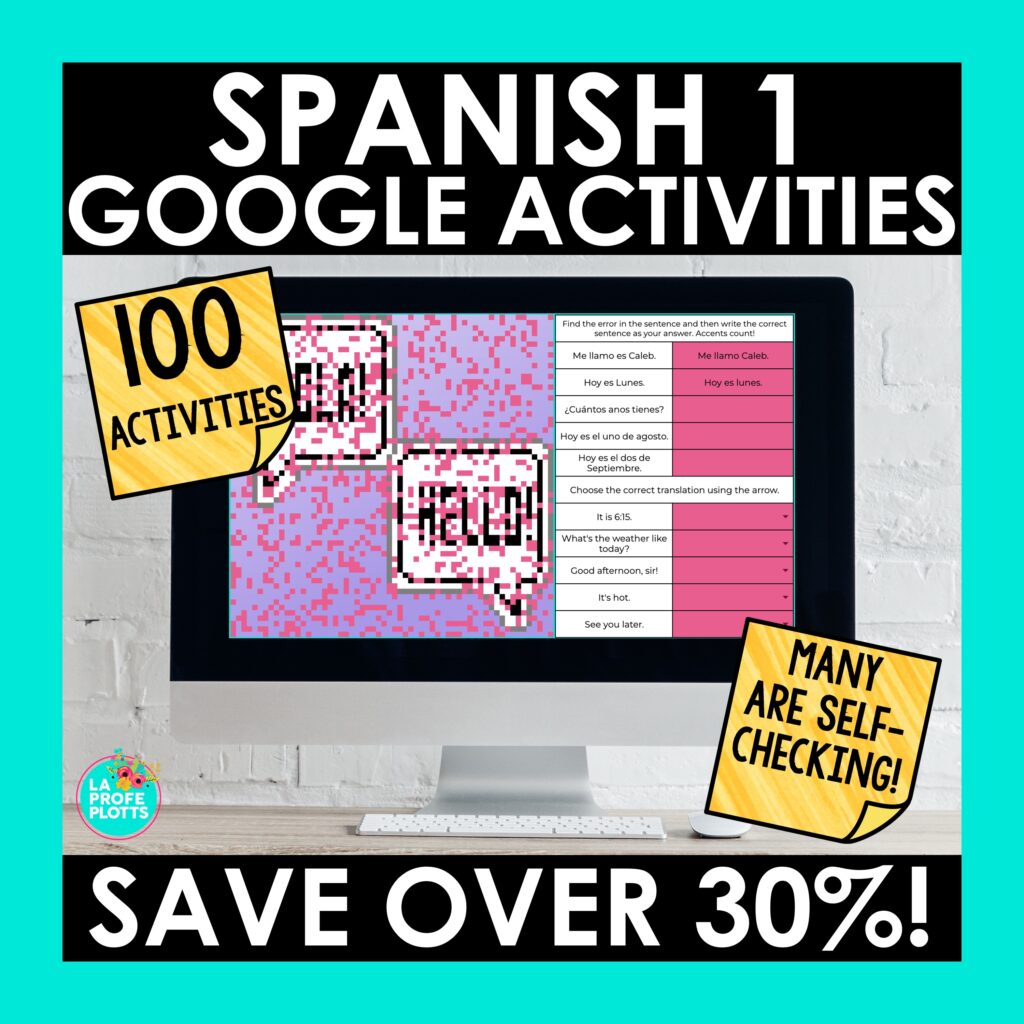 Spanish 1 Google Activities Bundle - La Profe Plotts